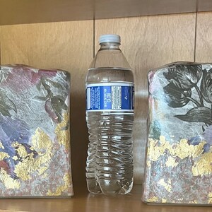 Pair of Decoupaged Glass Block Table Lamps, Bedside Lamps, Nightlights ...