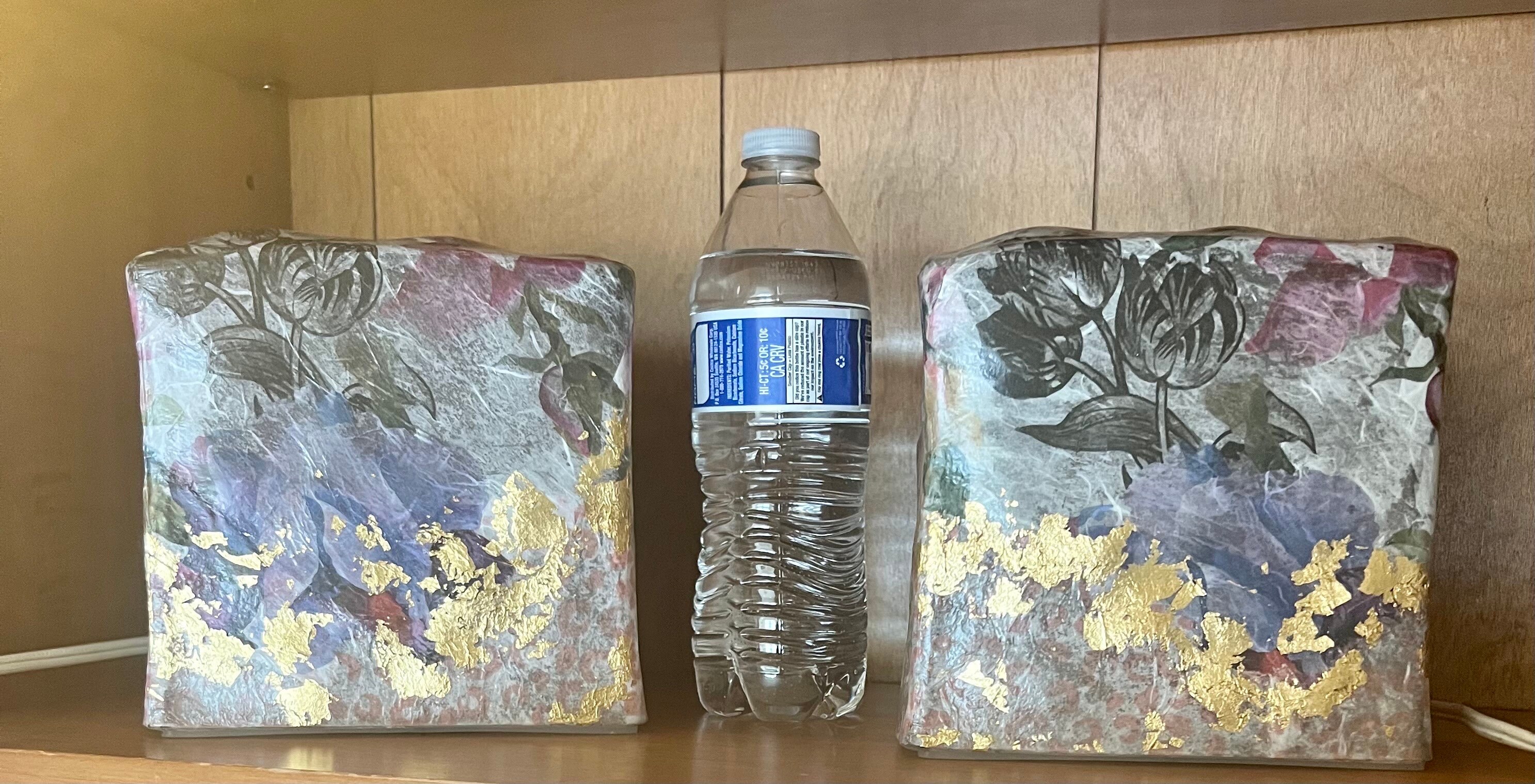 Pair of Decoupaged Glass Block Table Lamps, Bedside Lamps, Nightlights ...