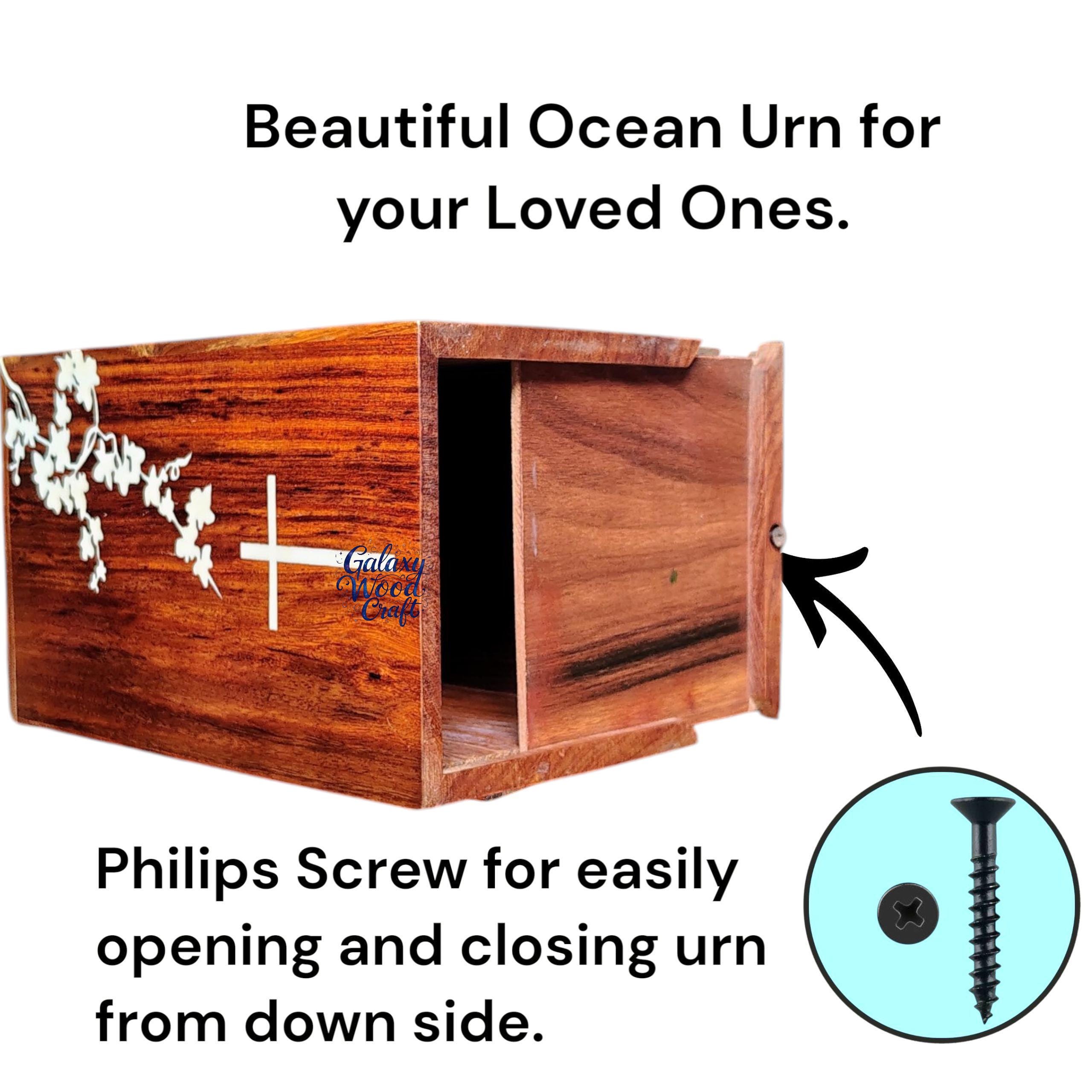 Personalized Rosewood Cremation Urn: Cross & Floral Epoxy Resin Inlay ...