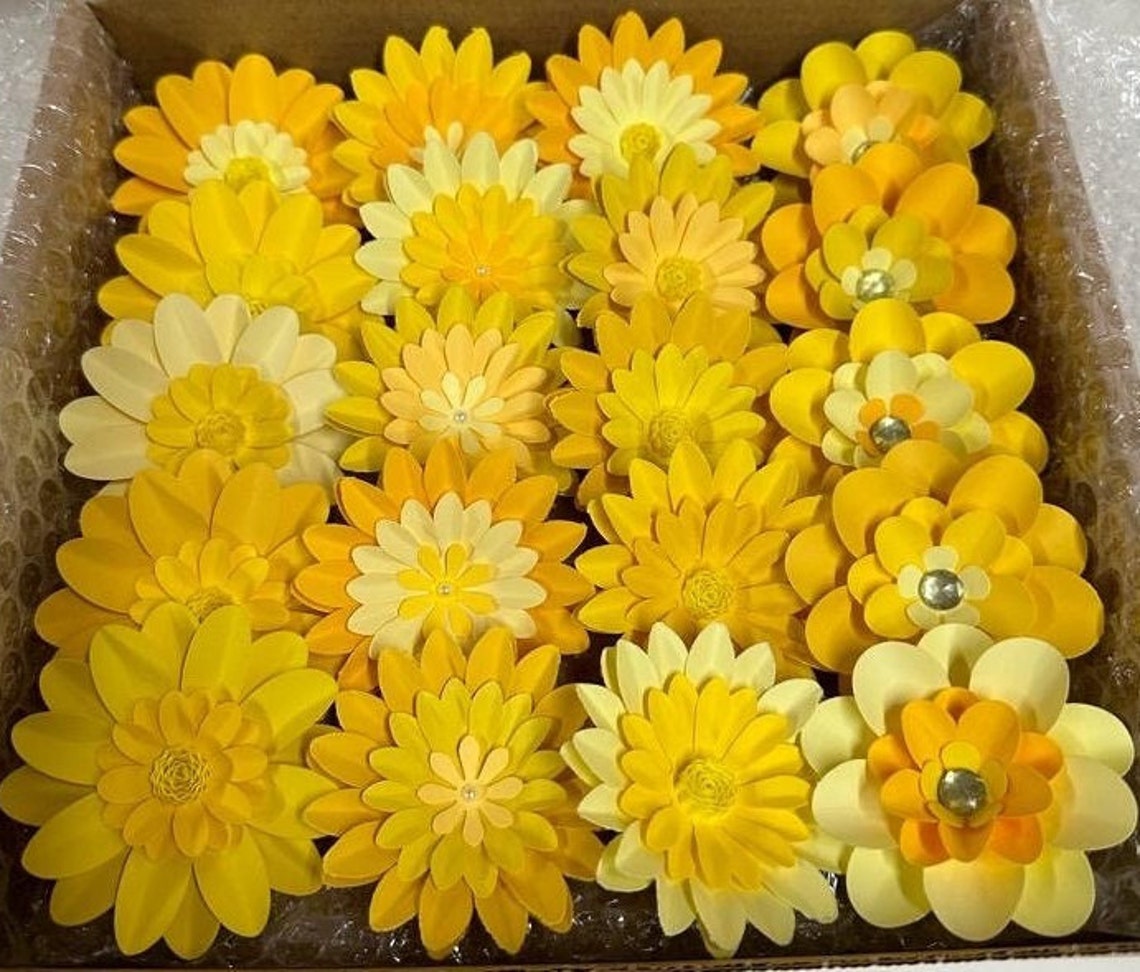 Yellow Paper Flower Handmade Floral Wall Decorations - Etsy