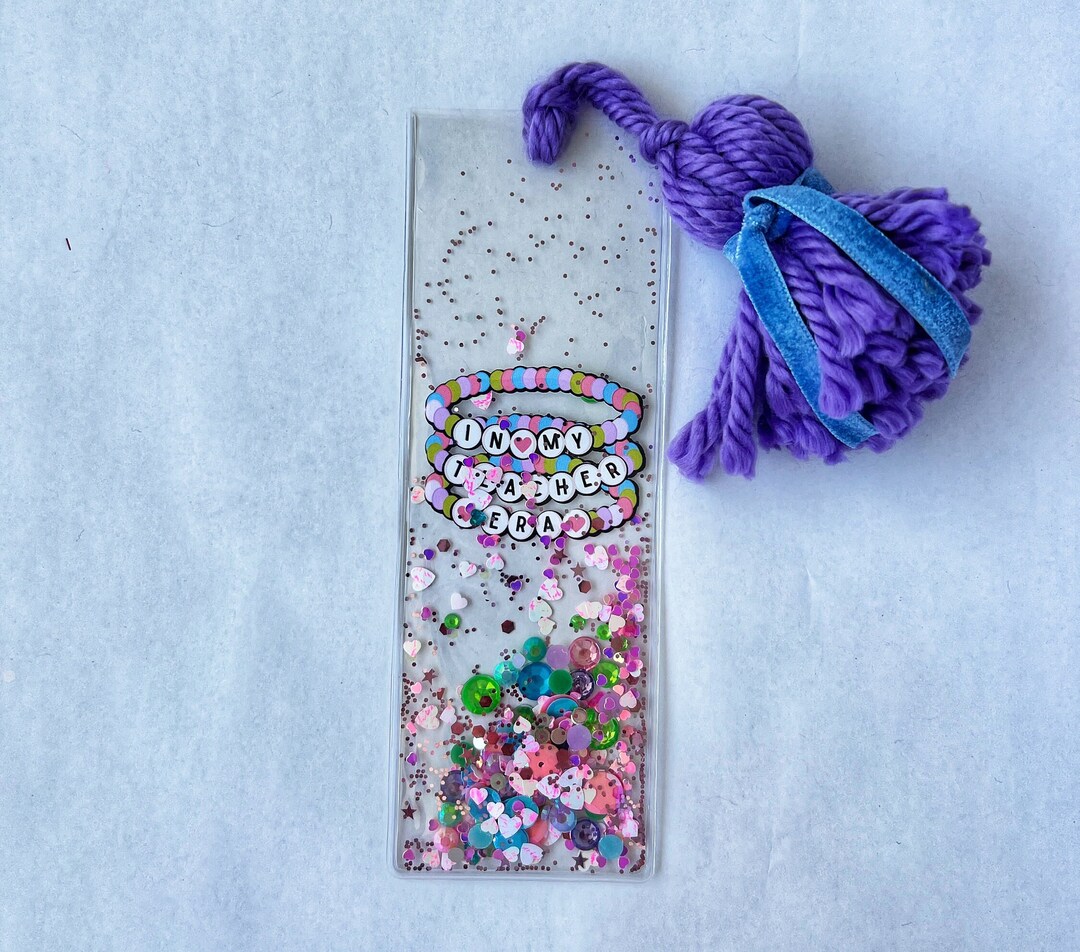 In My Teacher Era Friendship Bracelet Glitter Shaker Bookmark Glitter ...