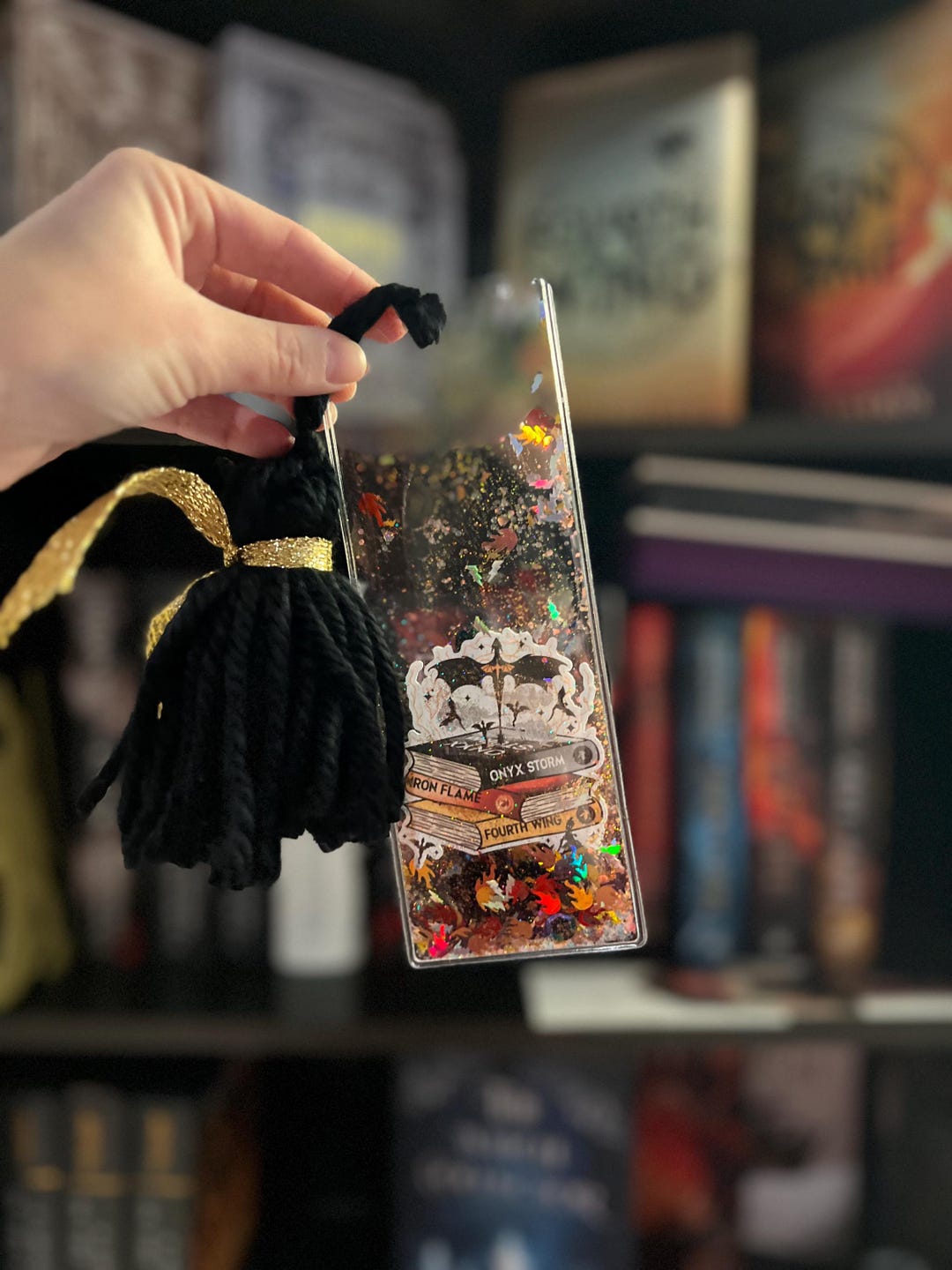 Fourth Wing Book Stack Glitter Shaker Bookmark - Glitter Bookmark ...