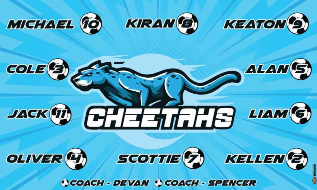 BLUE CHEETAHS Soccer Team Banner - Customize With Your Players and ...