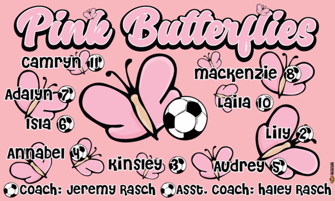 PINK BUTTERFLIES Soccer Team Banner - Customize With Your Players and ...