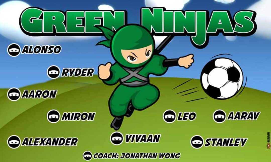 GREEN NINJAS Soccer Team Banner - Customize With Your Players and Coach ...