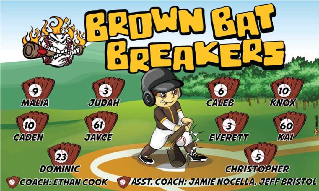 BROWN BAT BREAKERS Little League Baseball Team Banner - Etsy