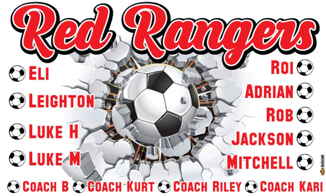 RED RANGERS Soccer Team Banner - Customize With Your Players and Coach ...