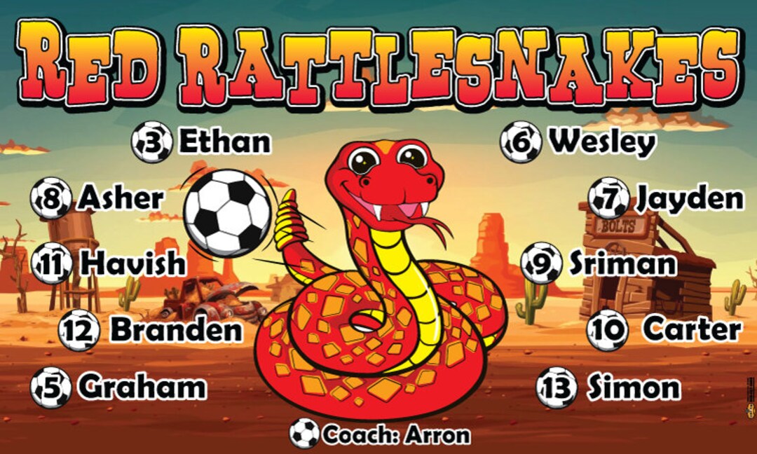 RED RATTLESNAKES Soccer Team Banner - Customize With Your Players and ...