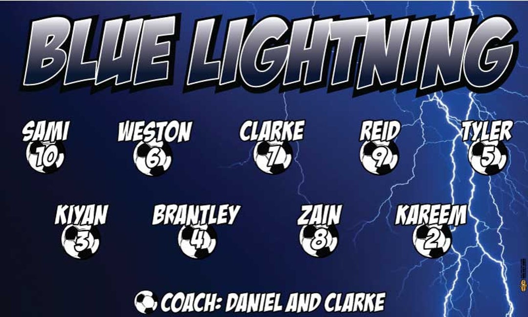 BLUE LIGHTNING Soccer Team Banner - Customize With Your Players and ...