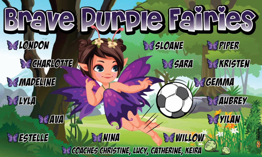 BRAVE PURPLE FAIRIES Soccer Team Banner - Customize With Your Players ...