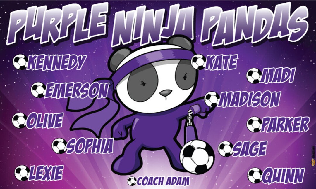 PURPLE NINJA PANDAS Soccer Team Banner - Customize With Your Players ...