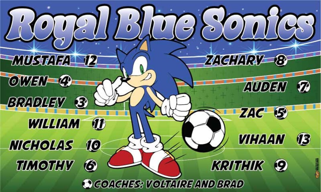 ROYAL BLUE SONICS Soccer Team Banner - Customize With Your Players and ...