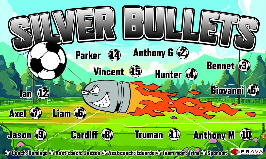SILVER BULLETS Soccer Team Banner - Customize With Your Players and ...