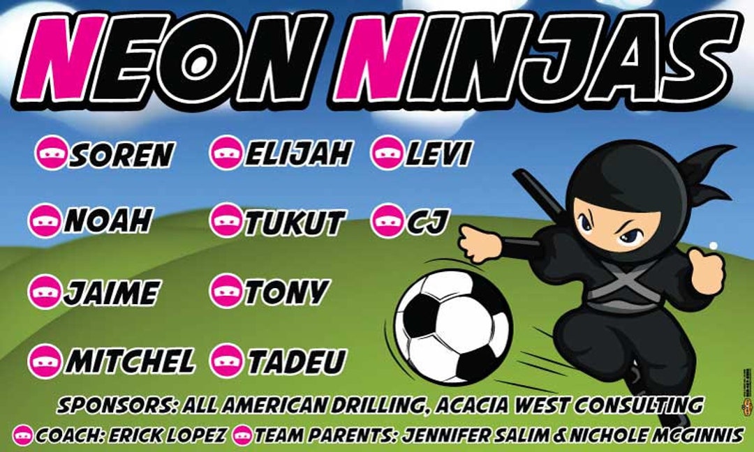 NEON NINJAS Soccer Team Banner - Customize With Your Players and Coach ...