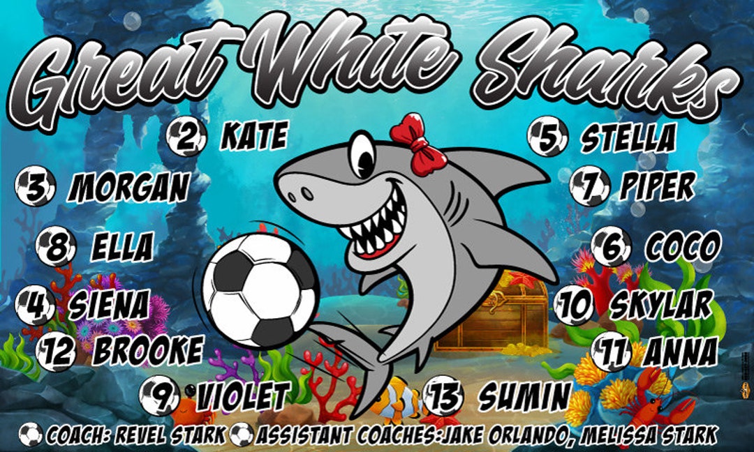 GREAT WHITE SHARKS Soccer Team Banner - Customize With Your Players and ...