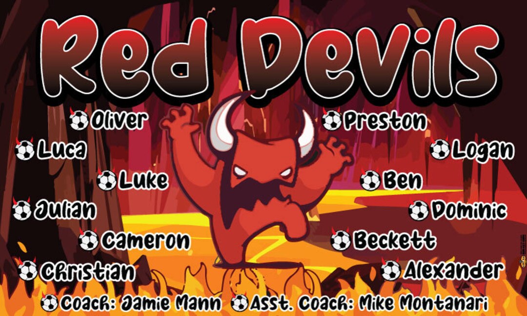 RED DEVILS Soccer Team Banner - Customize With Your Players and Coach ...