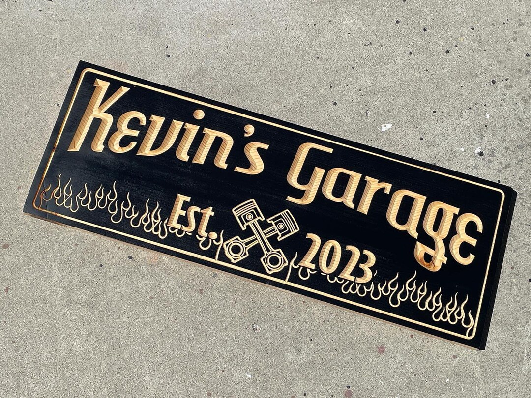 Personalized Carved Hot Rod Garage Wood Sign Custom Man Cave Drag ...