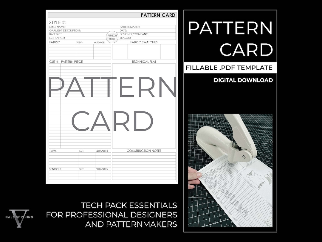 Pattern Card - Fillable Template for Apparel Industry Tech Packs (PDF ...
