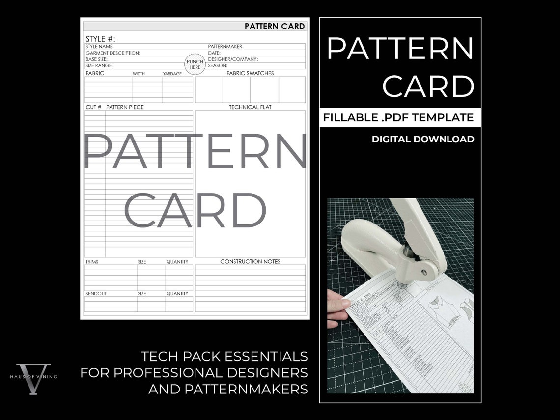 Pattern Card - Fillable Template for Apparel Industry Tech Packs (PDF ...