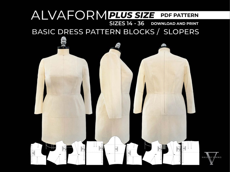Alvaform PLUS SIZE (sizes 14-36) Basic Dress Pattern Blocks / Slopers ...