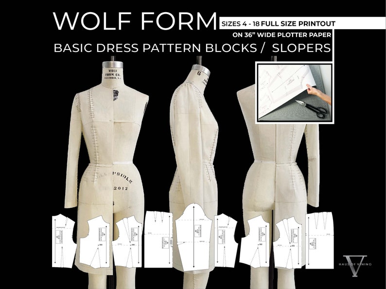 Wolf Form (sizes 4-18) Basic Dress Pattern Blocks / Slopers (FULL SIZE ...