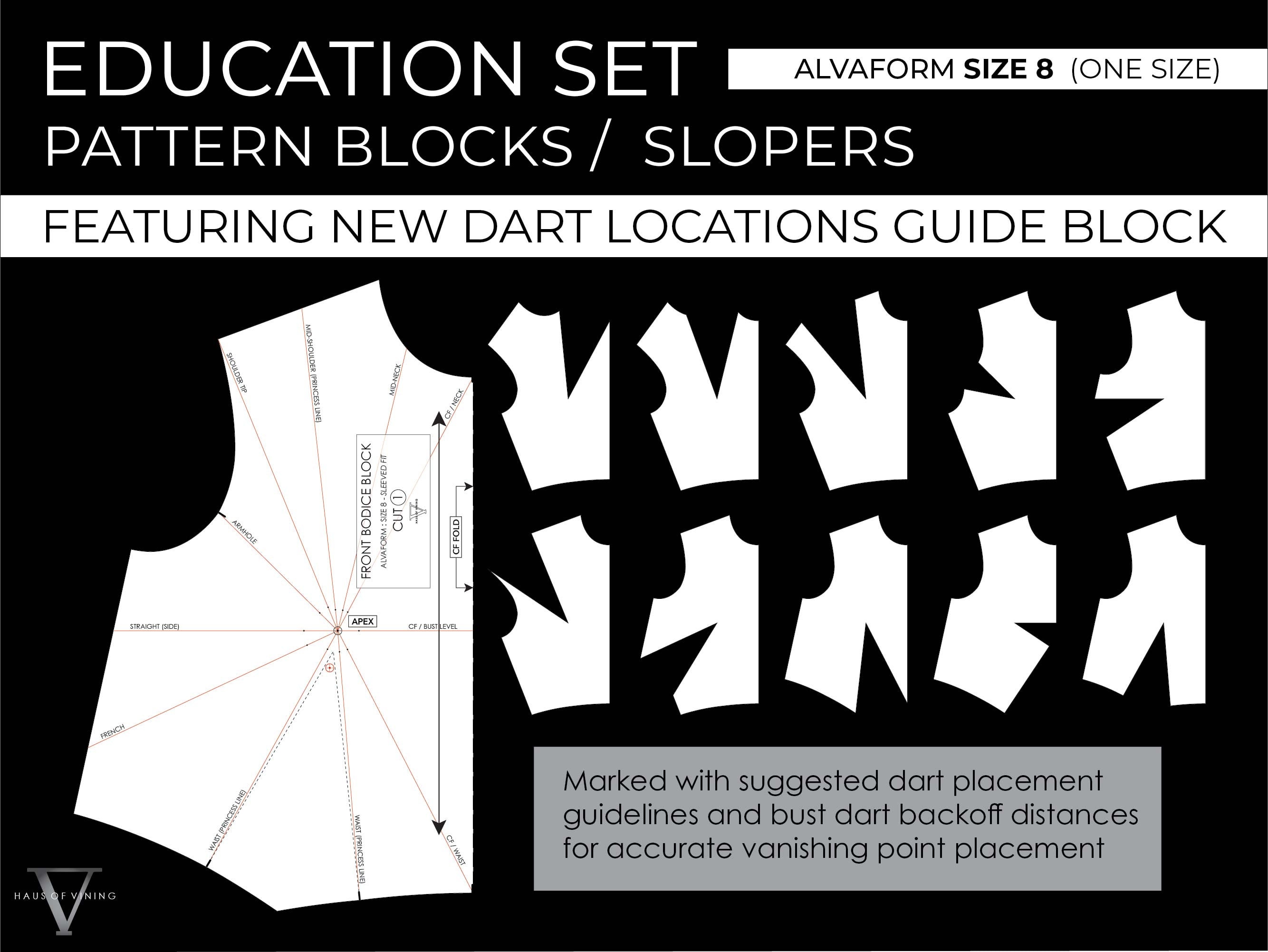 Basic Dress Pattern Blocks / Slopers - Education Set - Alvaform Size 8 ...