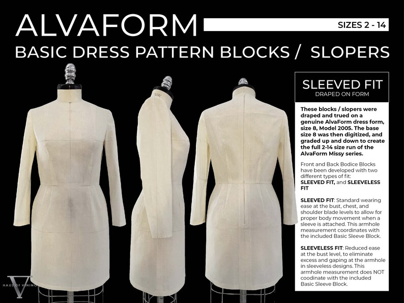 Alvaform sizes 2-14 Basic Dress Pattern Blocks / Slopers PDF DOWNLOAD - Etsy