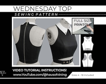 Wednesday Top Sewing Pattern sizes 4 18 PDF DOWNLOAD, W/ Video Tutorial ...