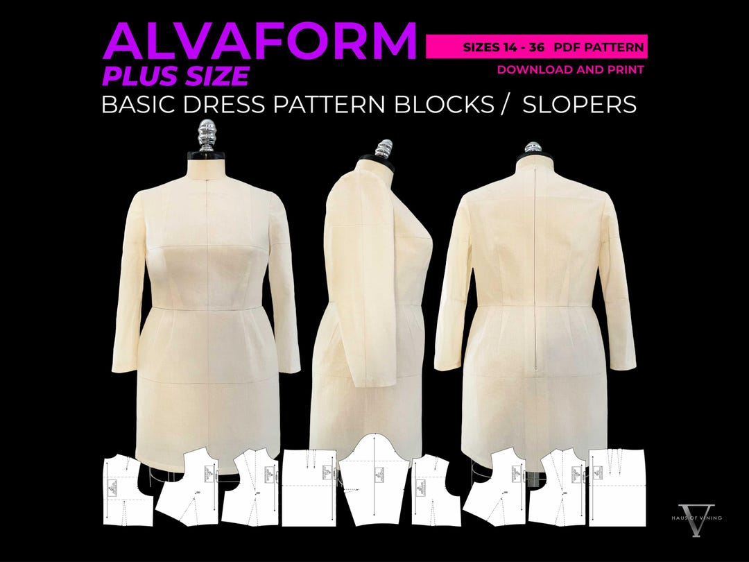 Alvaform PLUS SIZE (sizes 14-36) Basic Dress Pattern Blocks / Slopers ...