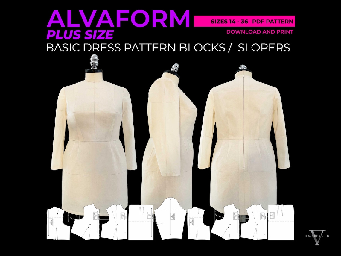 Alvaform PLUS SIZE (sizes 14-36) Basic Dress Pattern Blocks / Slopers ...