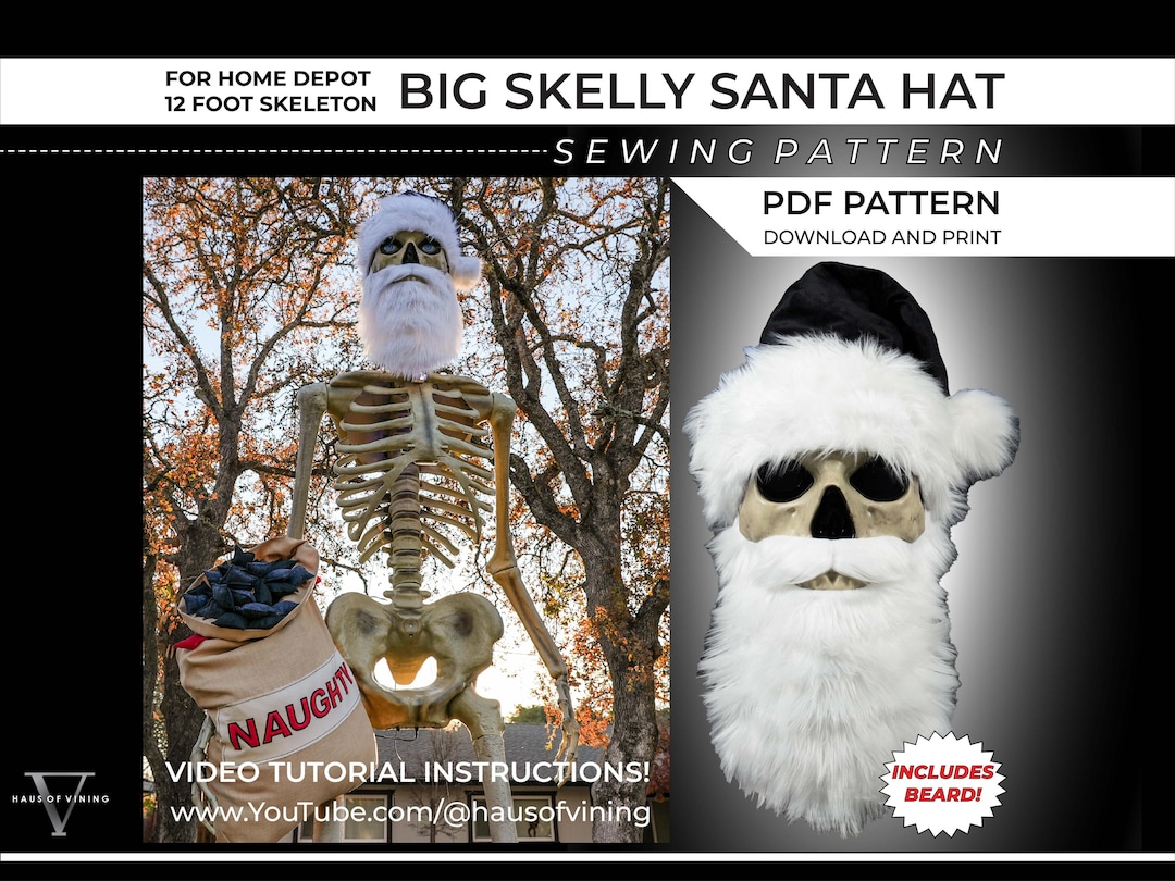 12 Foot Skeleton Santa Hat & Beard Sewing Pattern (plus Bonus Standard ...