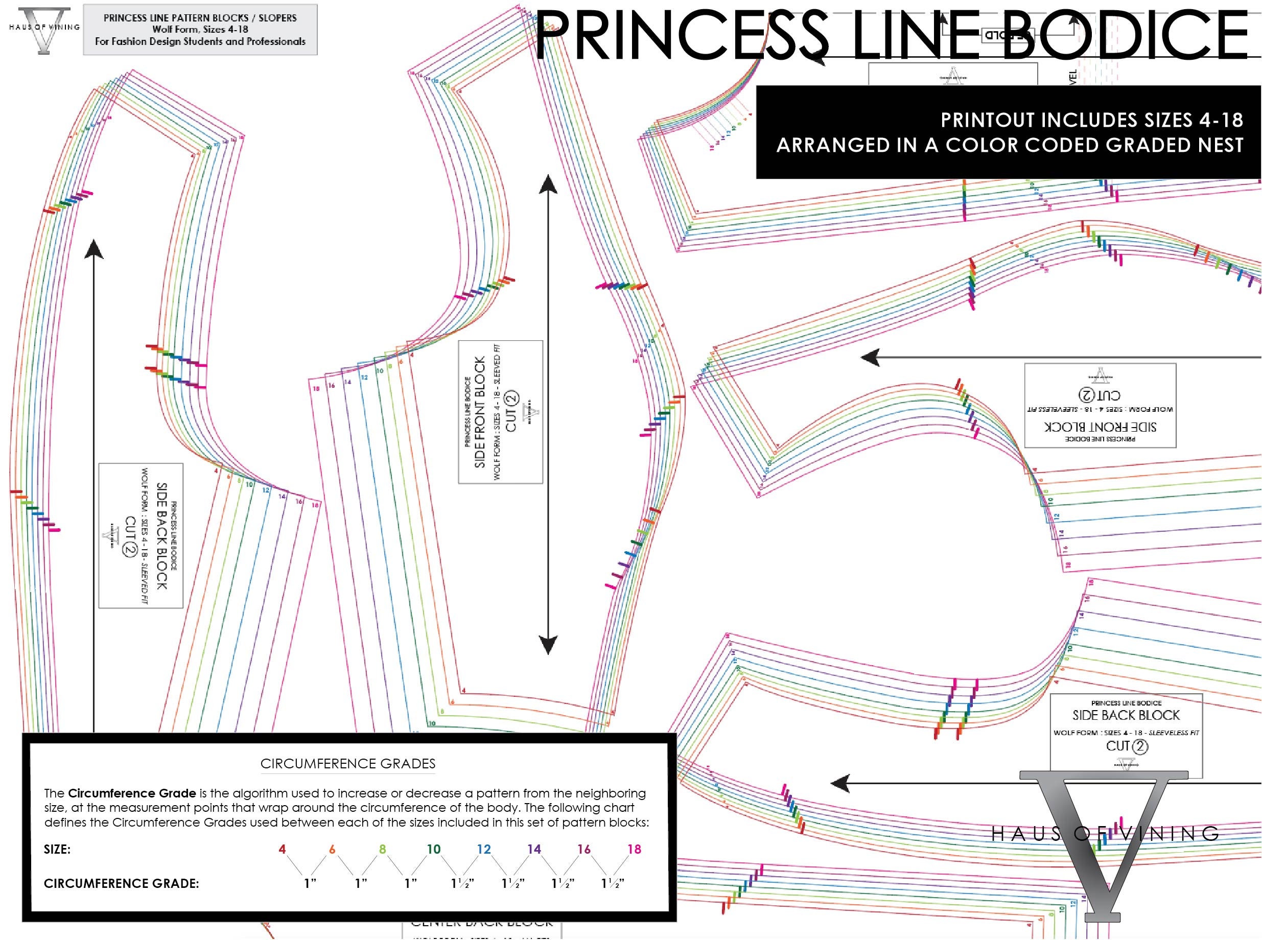 Princess Line Bodice Sewing Pattern and Pattern Block Set Sizes 4-18 ...