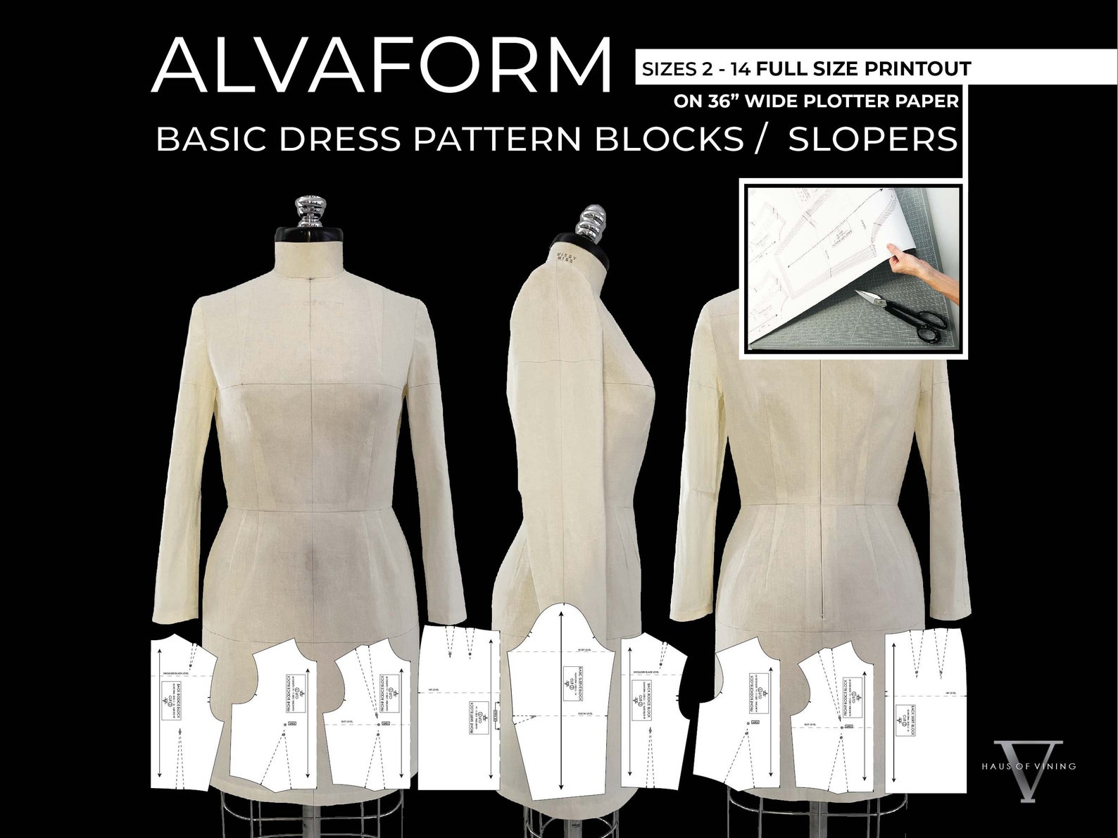 Alvaform sizes 2-14 Basic Dress Pattern Blocks / Slopers FULL SIZE ...