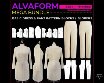 Alvaform PLUS SIZE (sizes 14-36) Basic Dress Pattern Blocks / Slopers ...