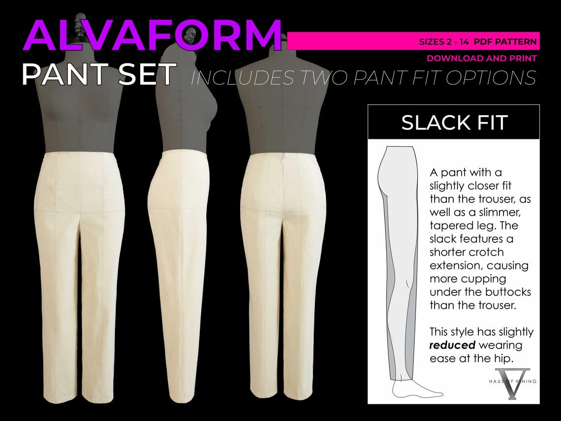 Alvaform (sizes 2-14) Pant Pattern Blocks / Slopers - Trouser & Slack ...