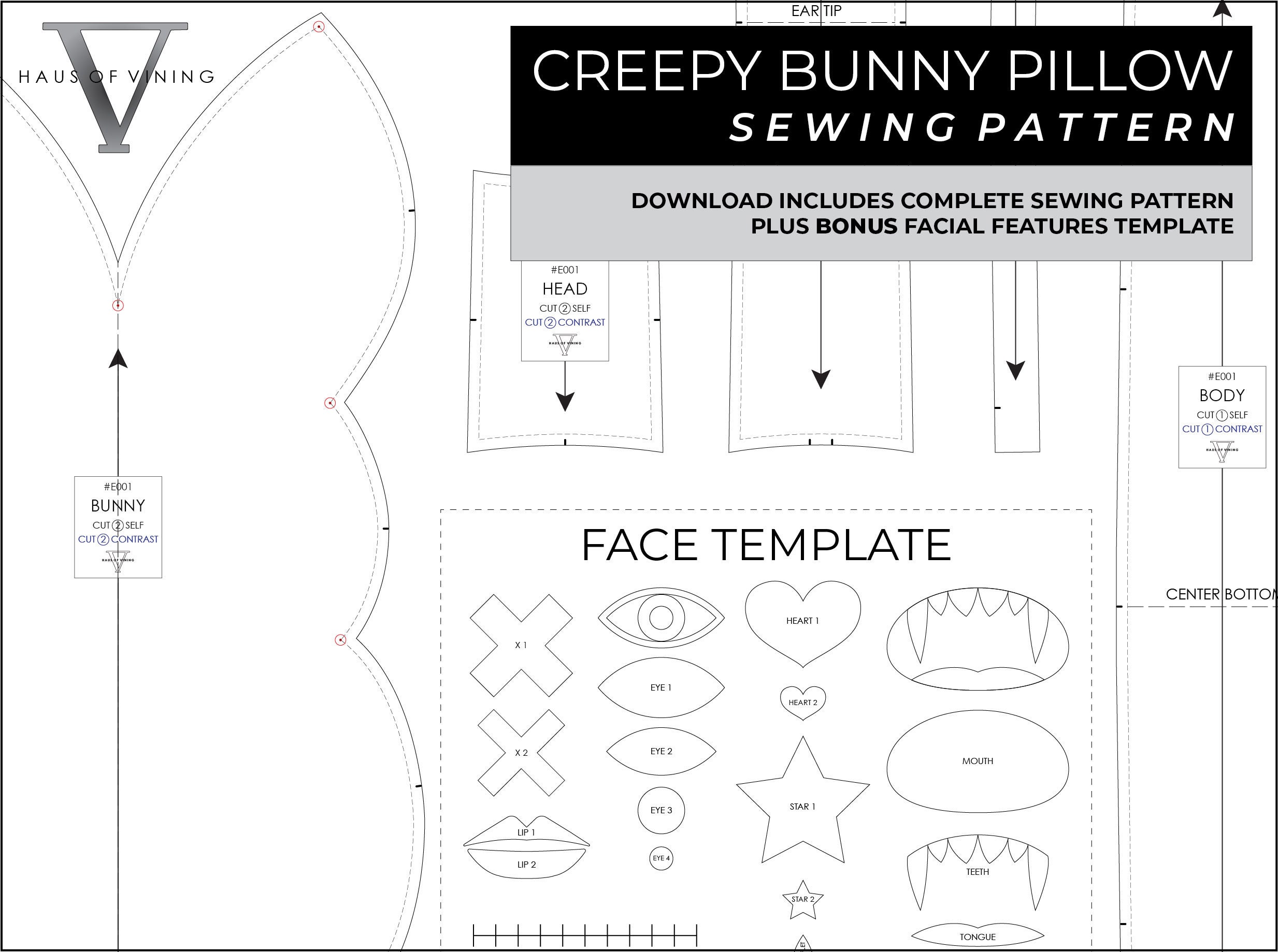 Creepy Bunny Pillow Sewing Pattern - PDF Digital Download, W/ VIDEO ...