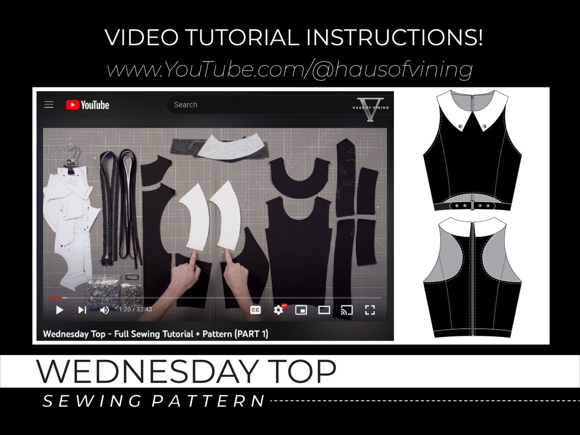 Wednesday Top Sewing Pattern (sizes 4 - 18) - PDF DOWNLOAD, W/ Video ...