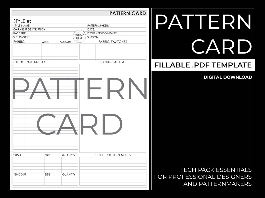 Pattern Card Fillable Template for Apparel Industry Tech - Etsy