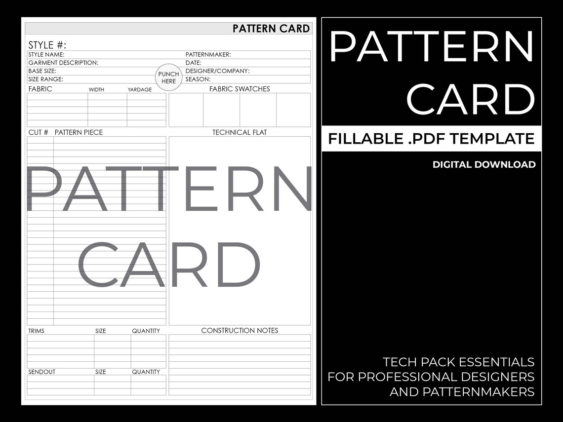 Pattern Card Fillable Template for Apparel Industry Tech - Etsy