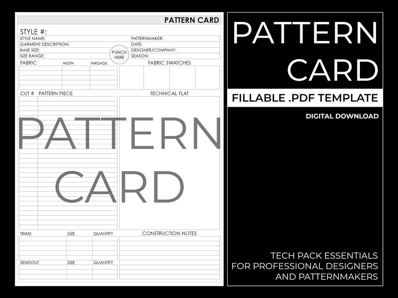 Pattern Card Fillable Template for Apparel Industry Tech - Etsy