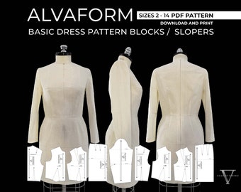 Alvaform PLUS SIZE sizes 14-36 Basic Dress Pattern Blocks / Slopers PDF Download - Etsy