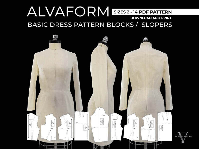 Alvaform (sizes 2-14) Basic Dress Pattern Blocks / Slopers (PDF ...