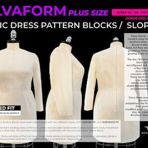Alvaform PLUS SIZE (sizes 14-36) Basic Dress Pattern Blocks / Slopers (PDF Download) - Etsy
