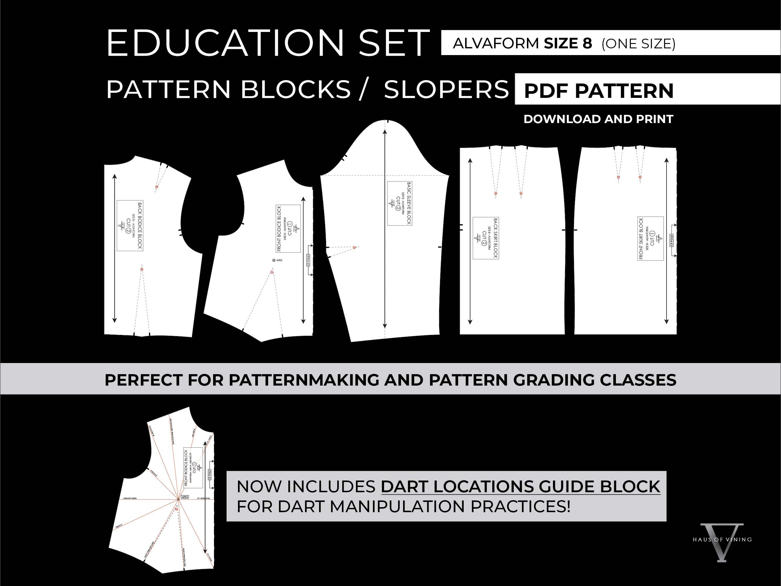 Basic Dress Pattern Blocks / Slopers - Education Set - Alvaform Size 8 ...