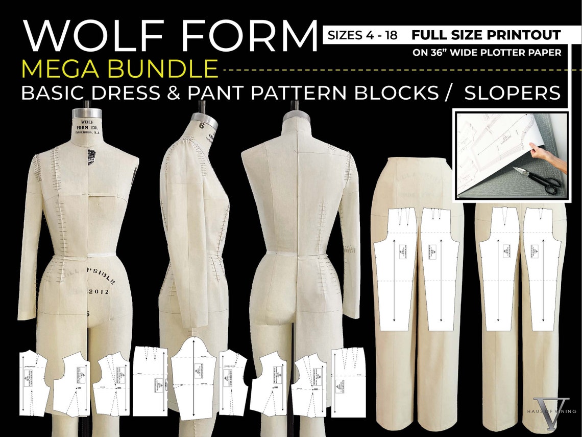 Wolf Form sizes 4-18 Basic Dress & Pant mega Bundle Pattern Blocks ...