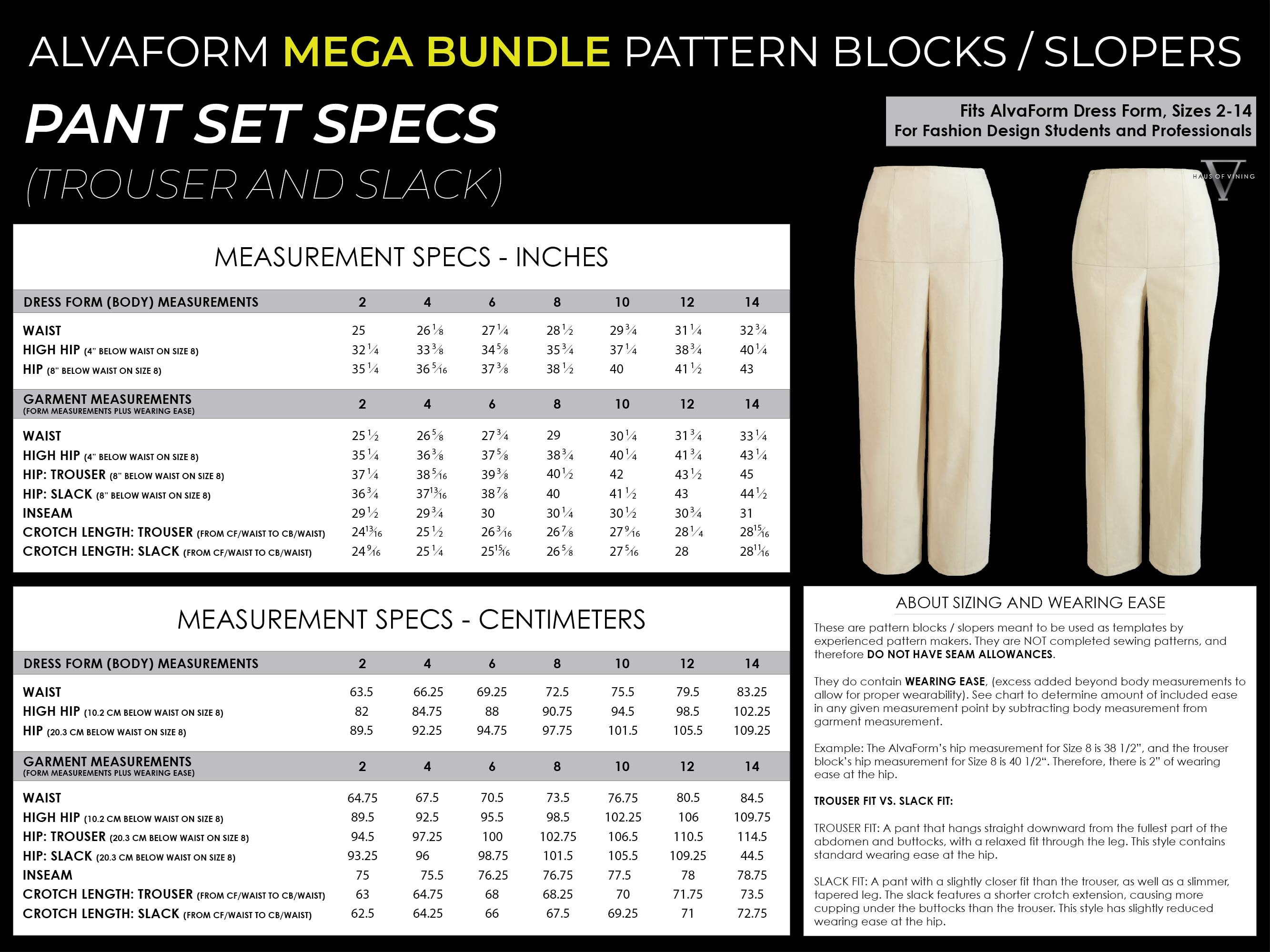 Alvaform sizes 2-14 Basic Dress & Pant Mega Bundle Pattern Blocks ...