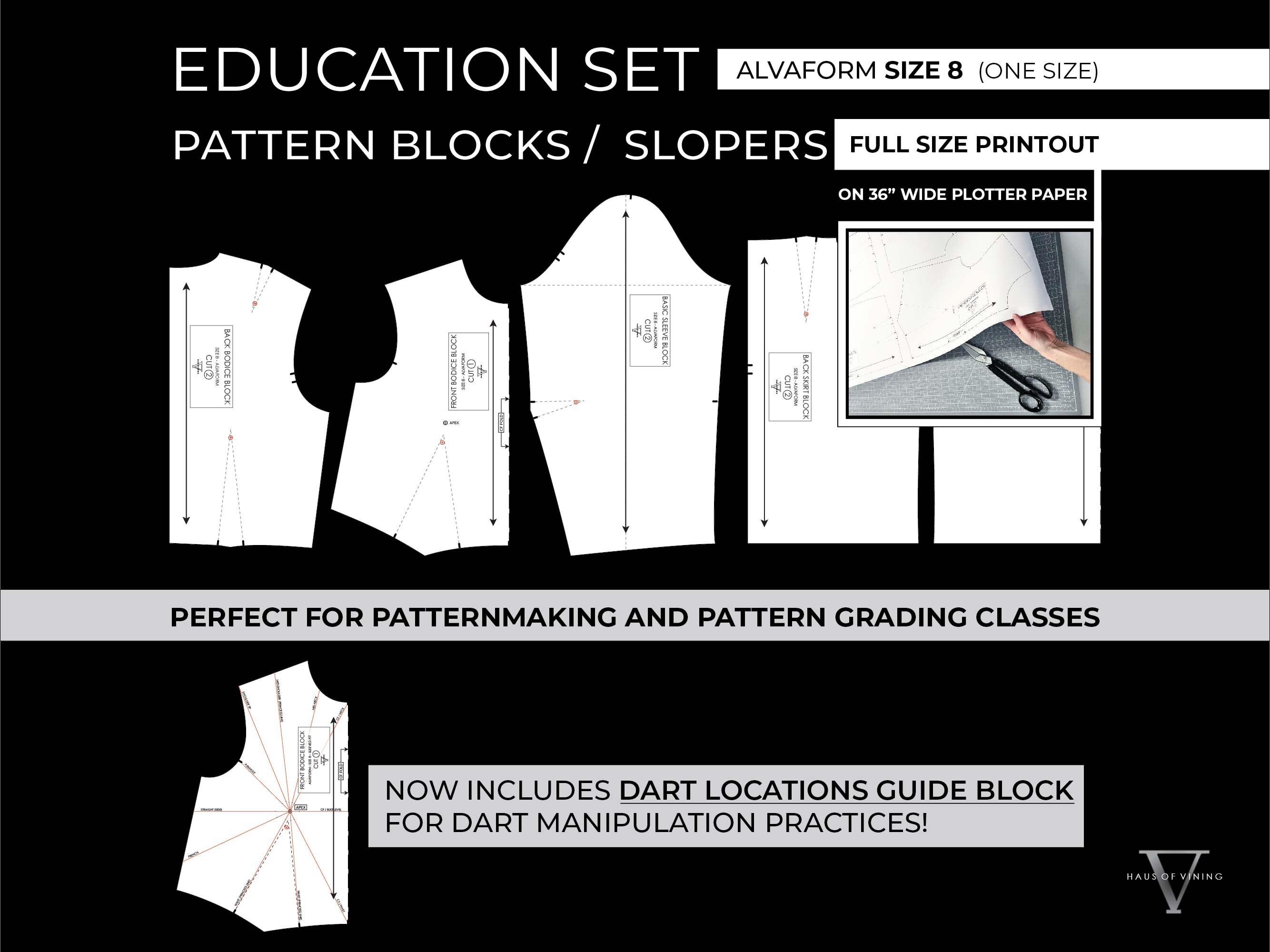 Basic Dress Pattern Blocks / Slopers - Education Set - Alvaform Size 8 ...