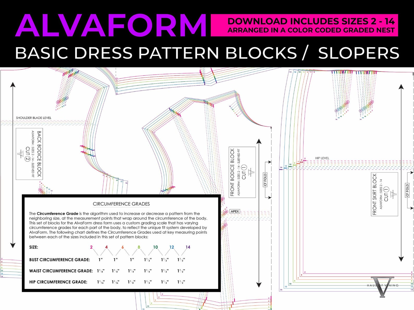 Alvaform (sizes 2-14) Basic Dress Pattern Blocks / Slopers (PDF ...