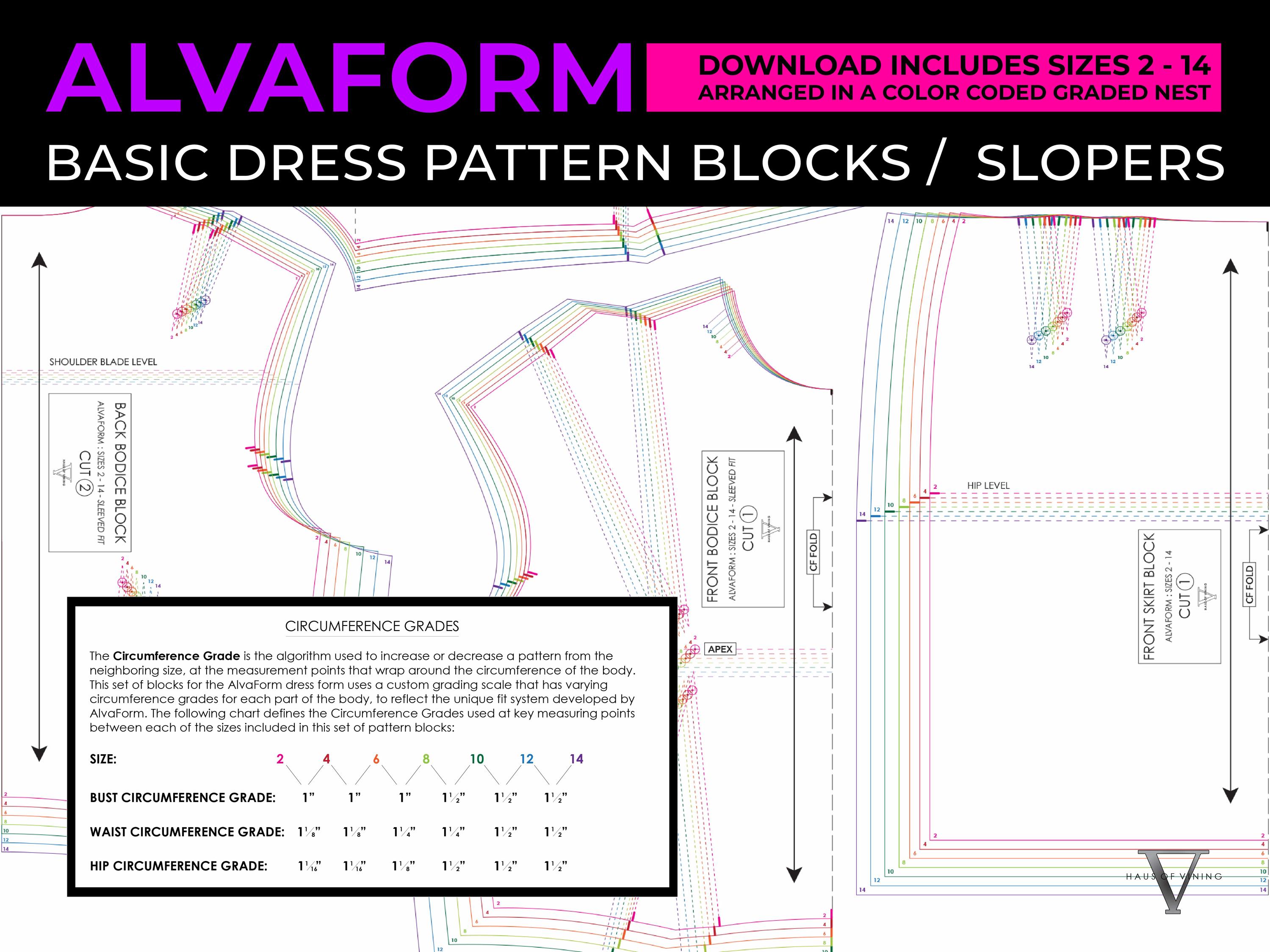 Alvaform (sizes 2-14) Basic Dress Pattern Blocks / Slopers (PDF ...