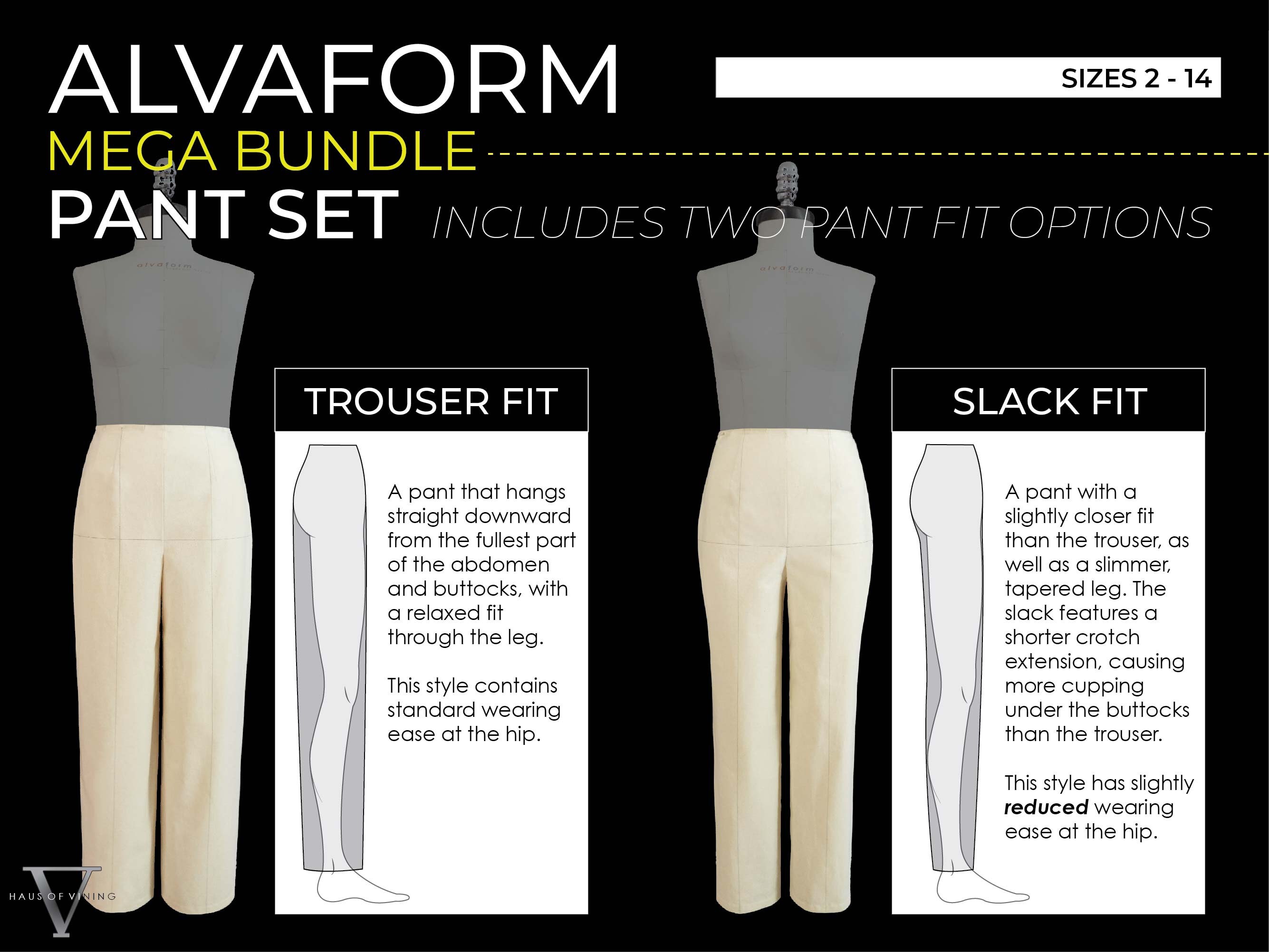 Alvaform sizes 2-14 Basic Dress & Pant Mega Bundle Pattern Blocks ...